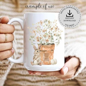 Hello Spring Wildflower Planter & Bunny, Easter Sign Design, Easter ...