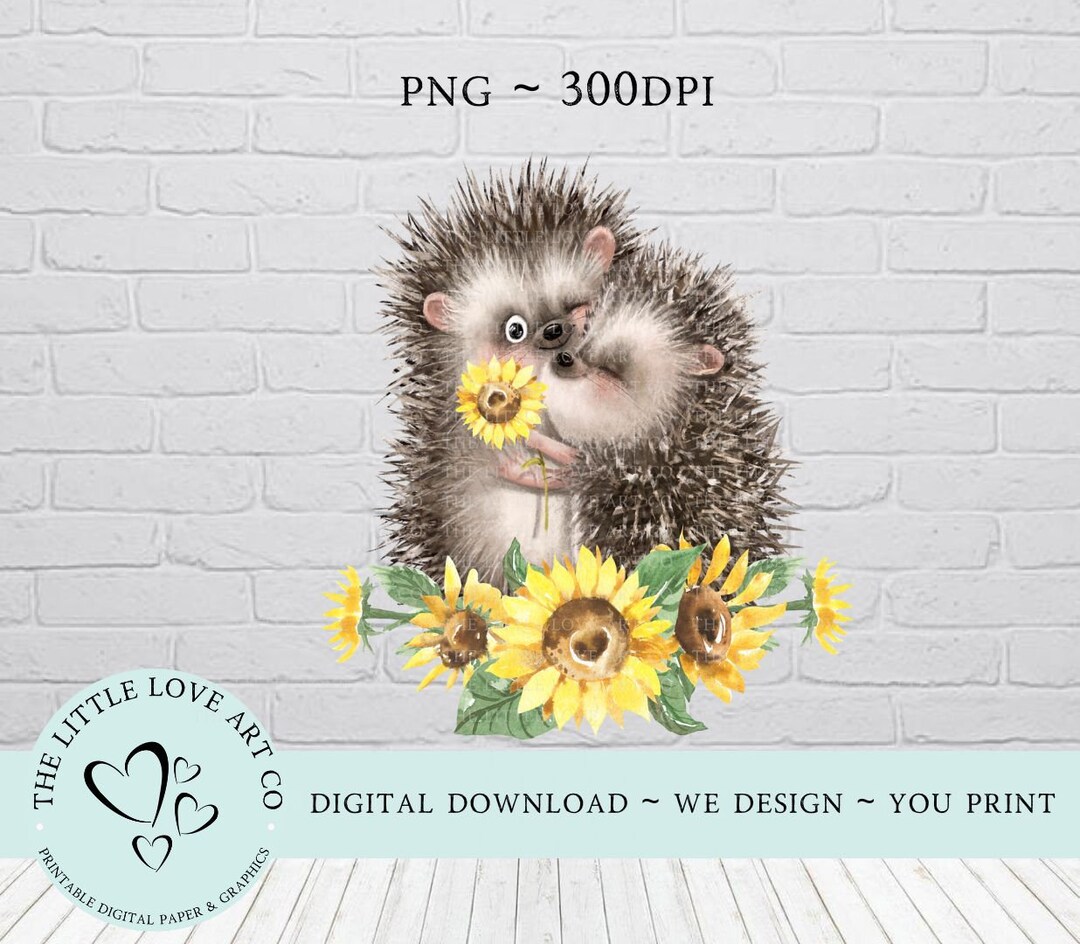Autumn Fall Hugging Hedgehogs PNG, Watercolor Hedgehogs With Sunflowers ...