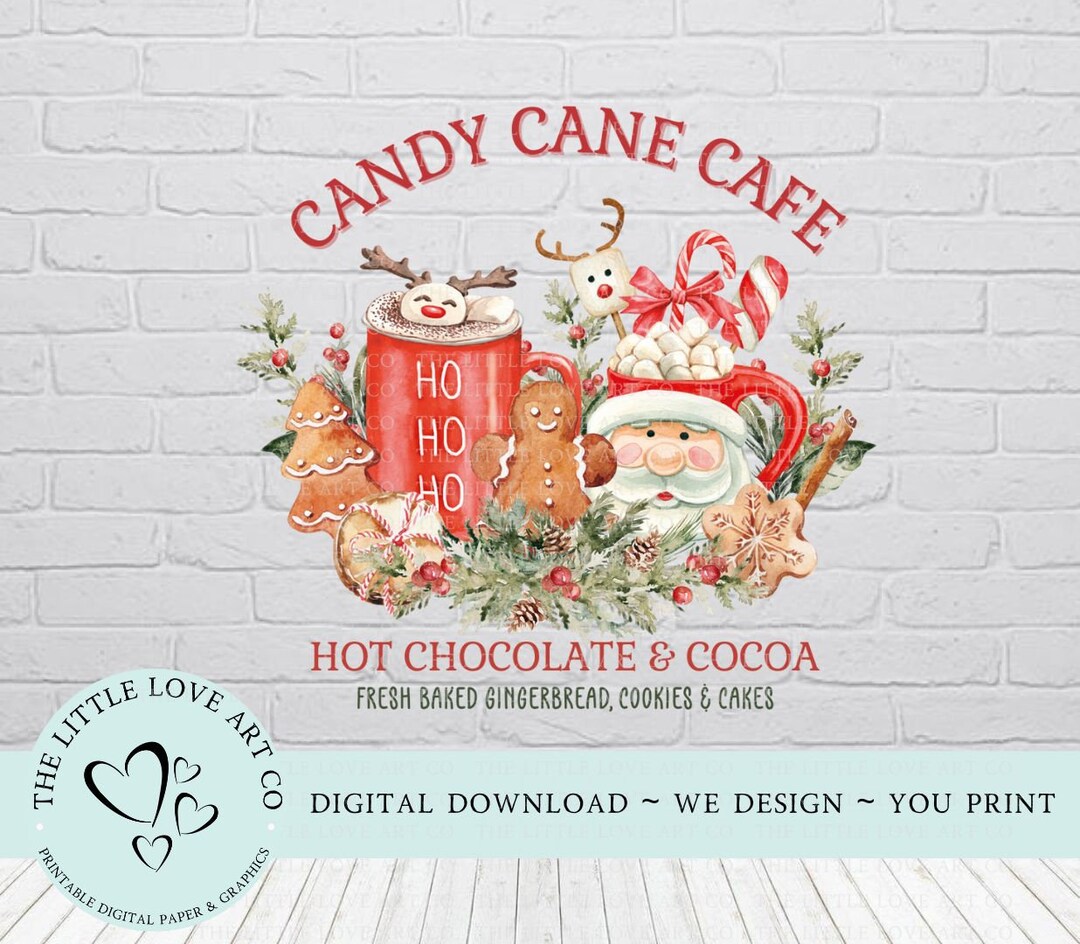 Candy Cane Cafe Hot Cocoa Bar Sign, Red Cocoa Mug, Marshmallows ...