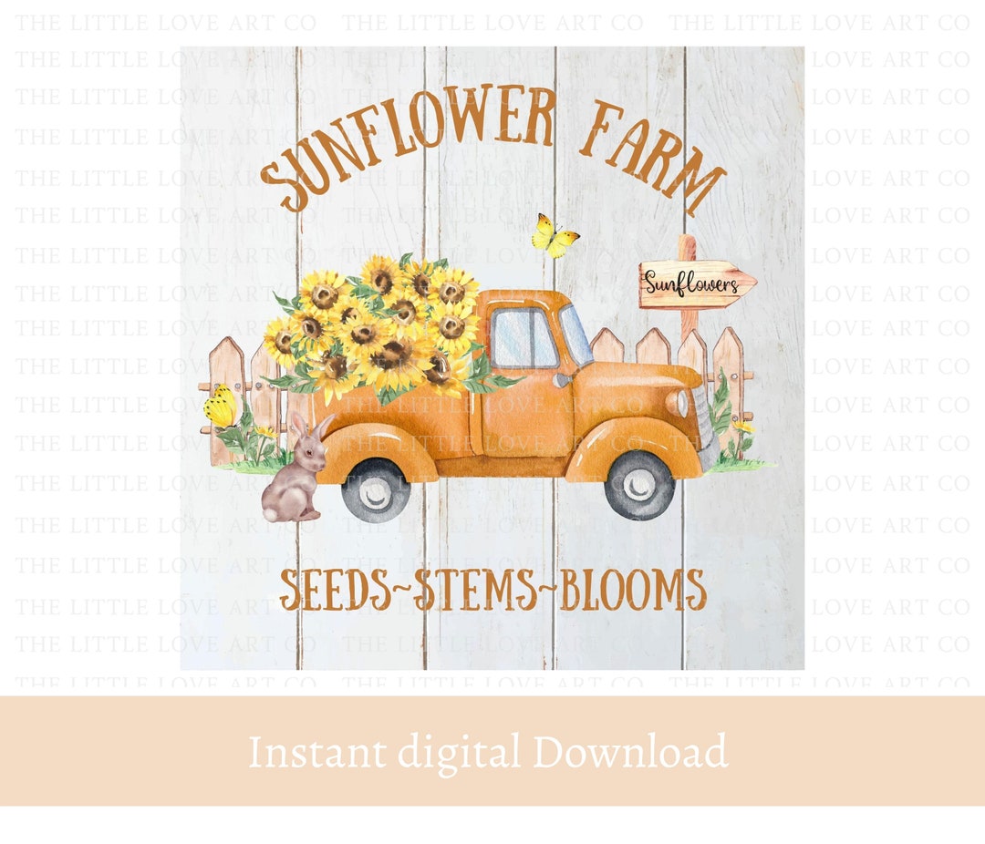 Sunflower Farm Truck Design farmhouse Decor Sunflowers - Etsy