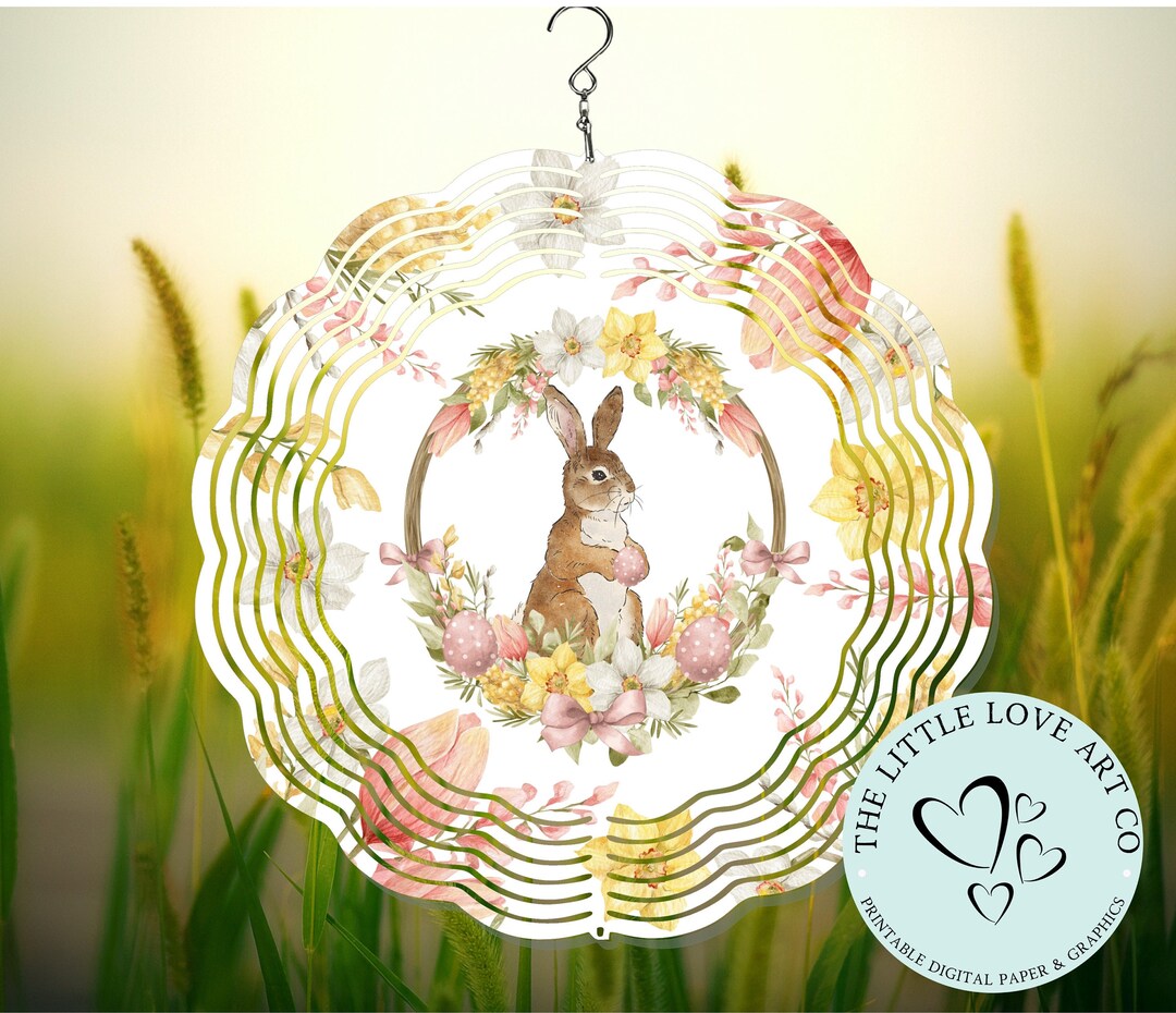 Easter Bunny Spring Floral Wind Spinner Sublimation Design, Rabbit Wind ...