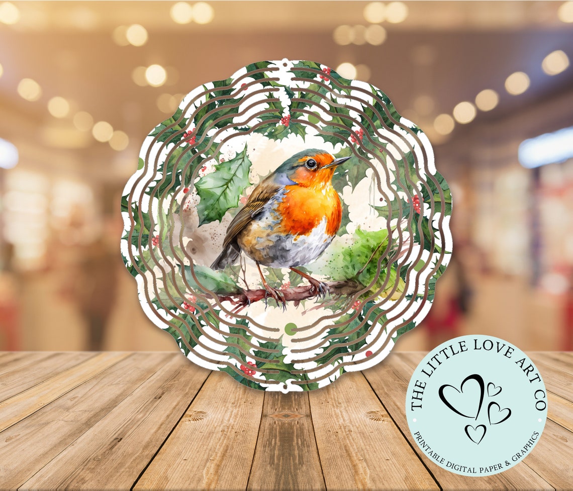 Robin Wind Spinner Sublimation Design, Robin Spinner Design, Holly ...