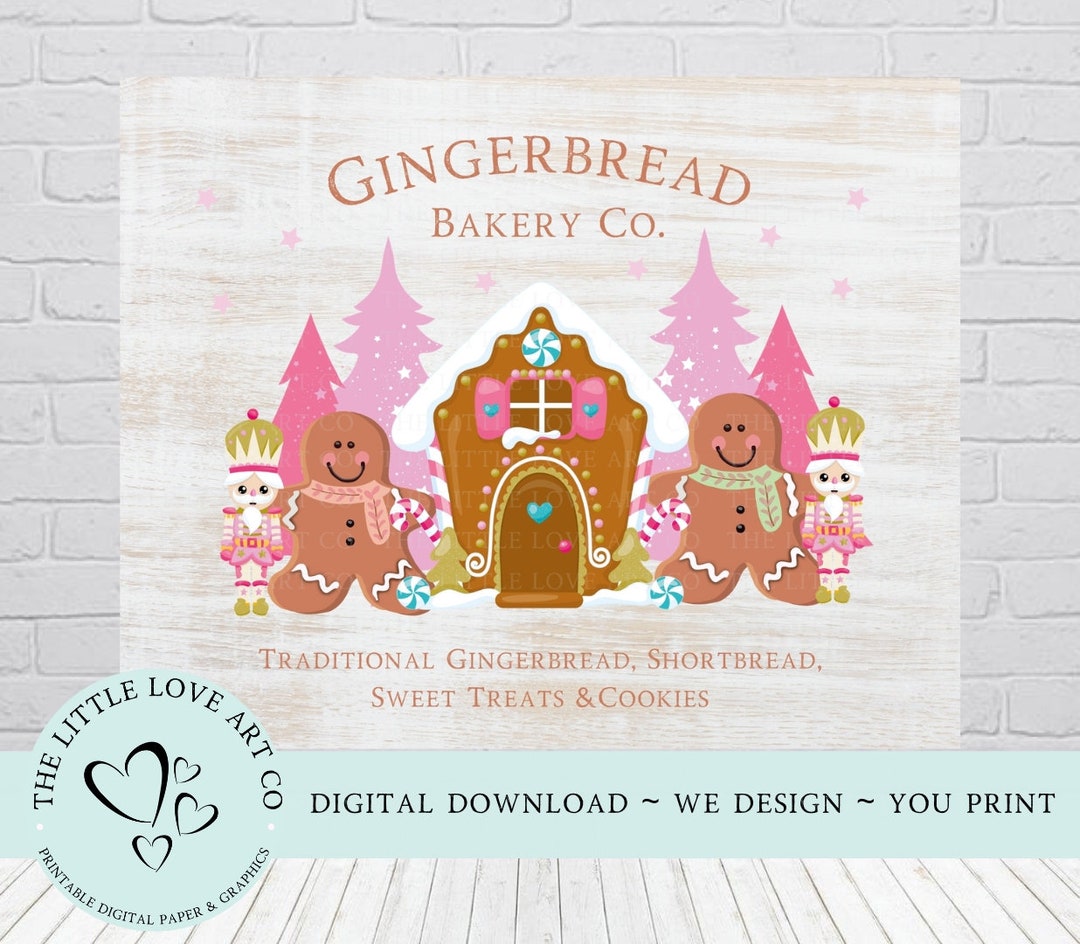 Pink Gingerbread Bakery Christmas Sign, Christmas Gingerbread House ...