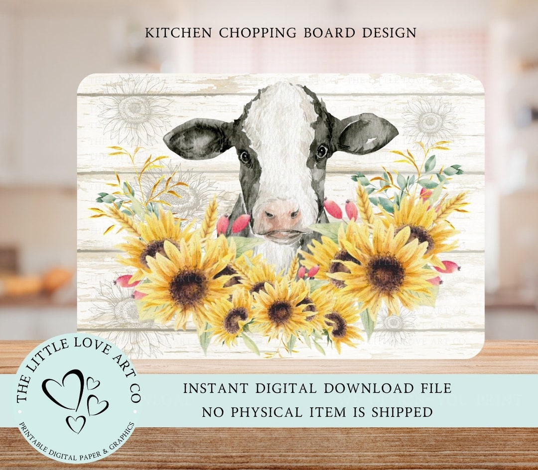 Cow and Sunflower Kitchen Cutting Board Design, Country Cow Kitchen ...