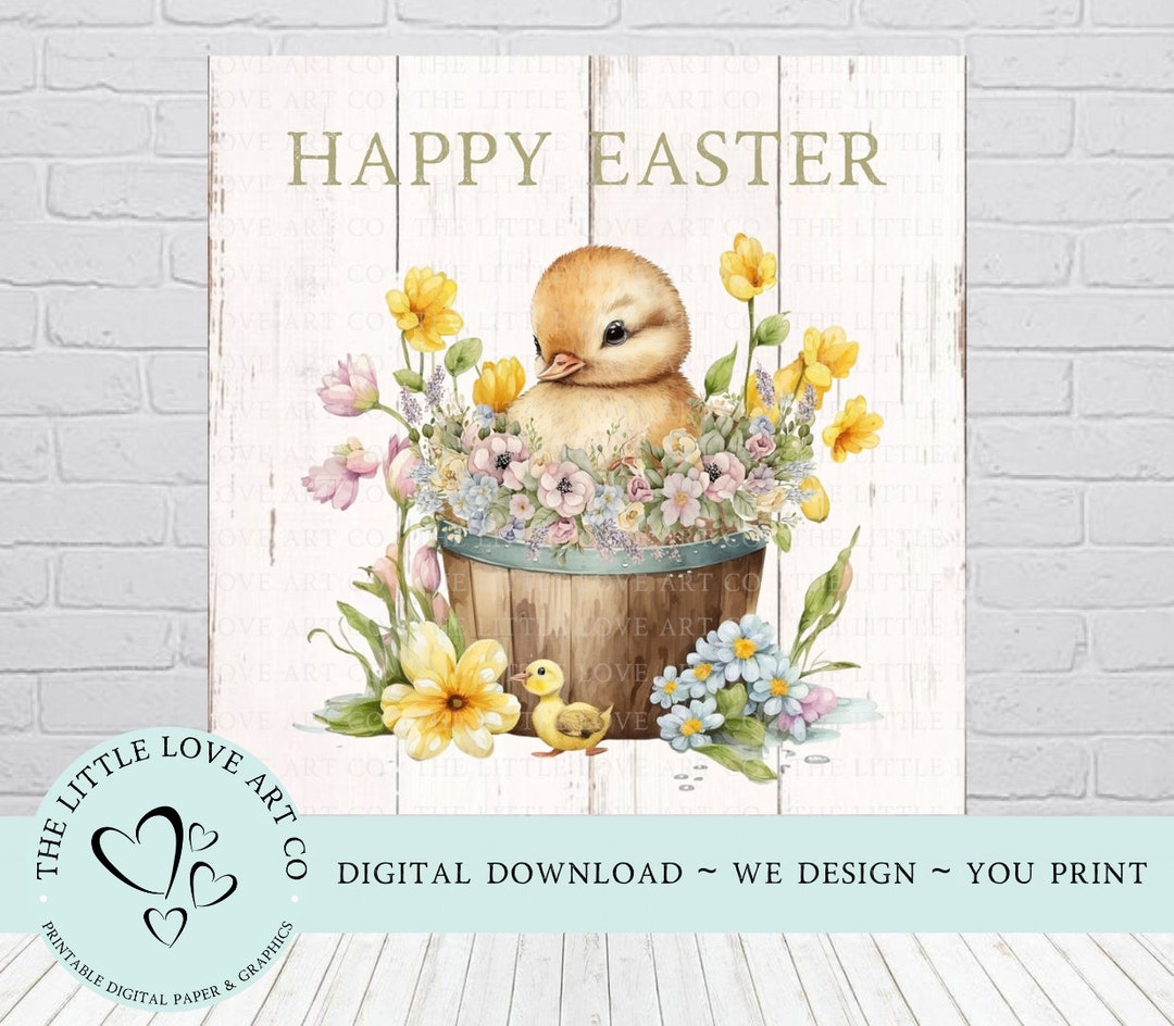Easter Chick Planter & Spring Flowers Design, Spring Wildflowers, Happy ...