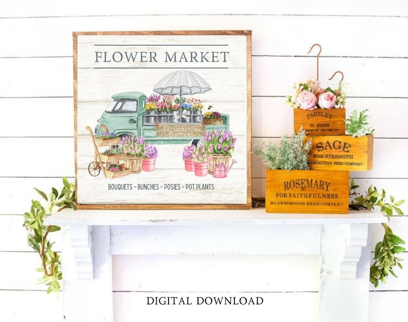 Flower Market Design Farmhouse Decor Rustic Sign Fresh | Etsy