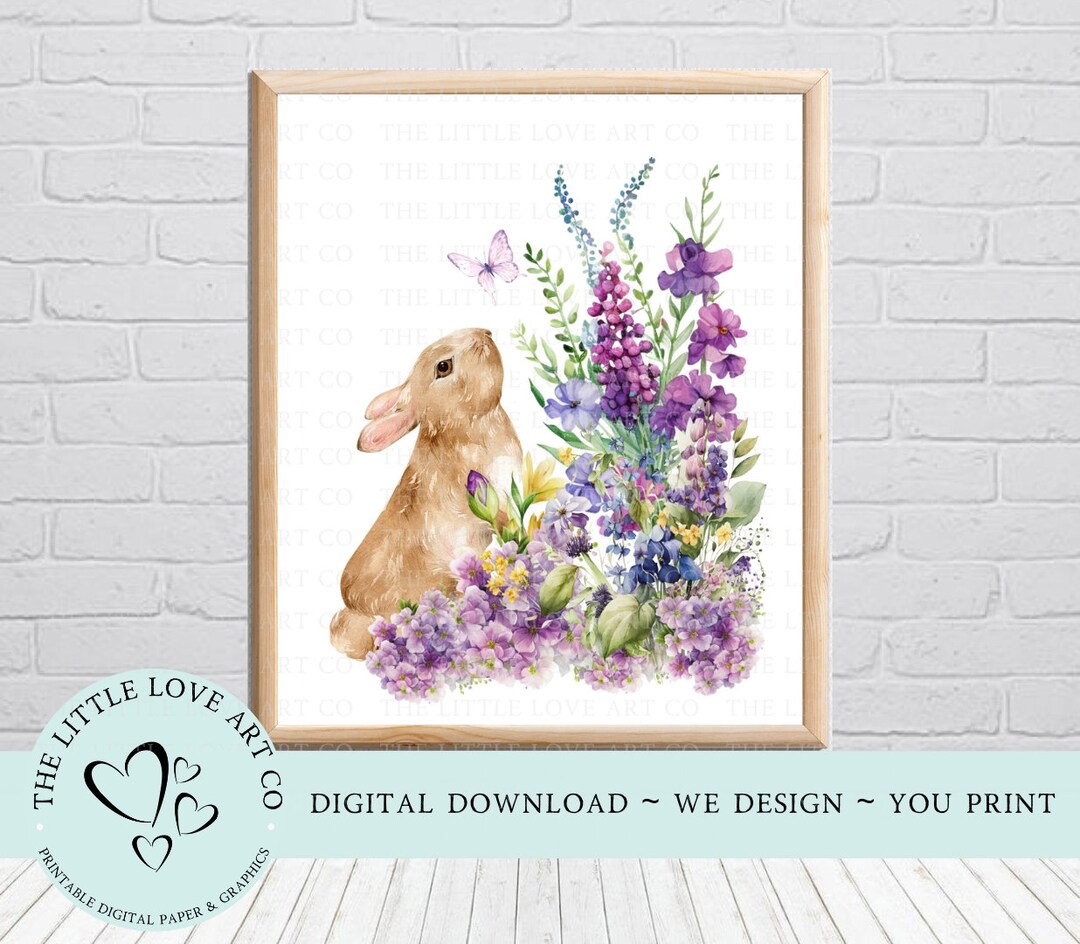 Bunny in Spring Blooms Wall Art Print, Spring Decor, Easter Decor ...
