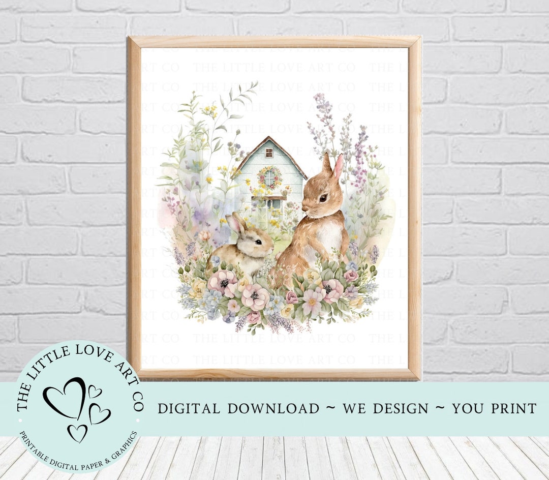 8 X 10 Bunny Wall Art Print, Spring Wildflowers Bunnies Print, Spring ...