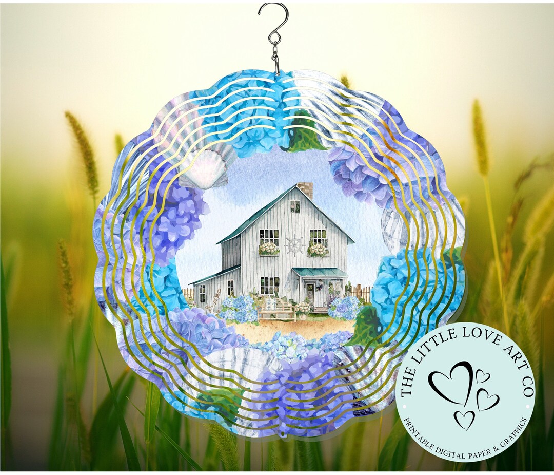 Beach House Wind Spinner Sublimation Design, Coastal, Hydrangea, Shells ...