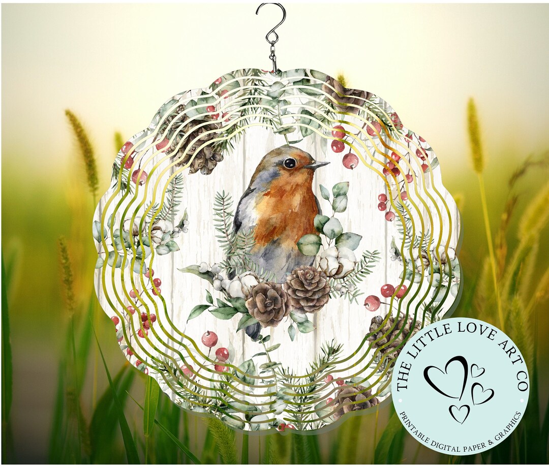 Robin Woodland Wind Spinner Sublimation Design, Robin, Pine Cone ...