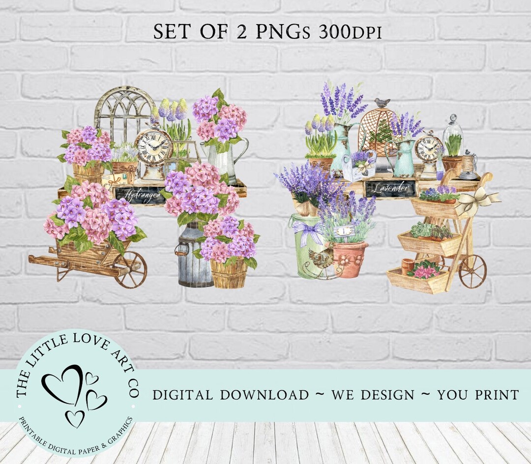 Set of 2 Flower Market Design PNG, Lavender, Purple Hydrangea, Flower ...