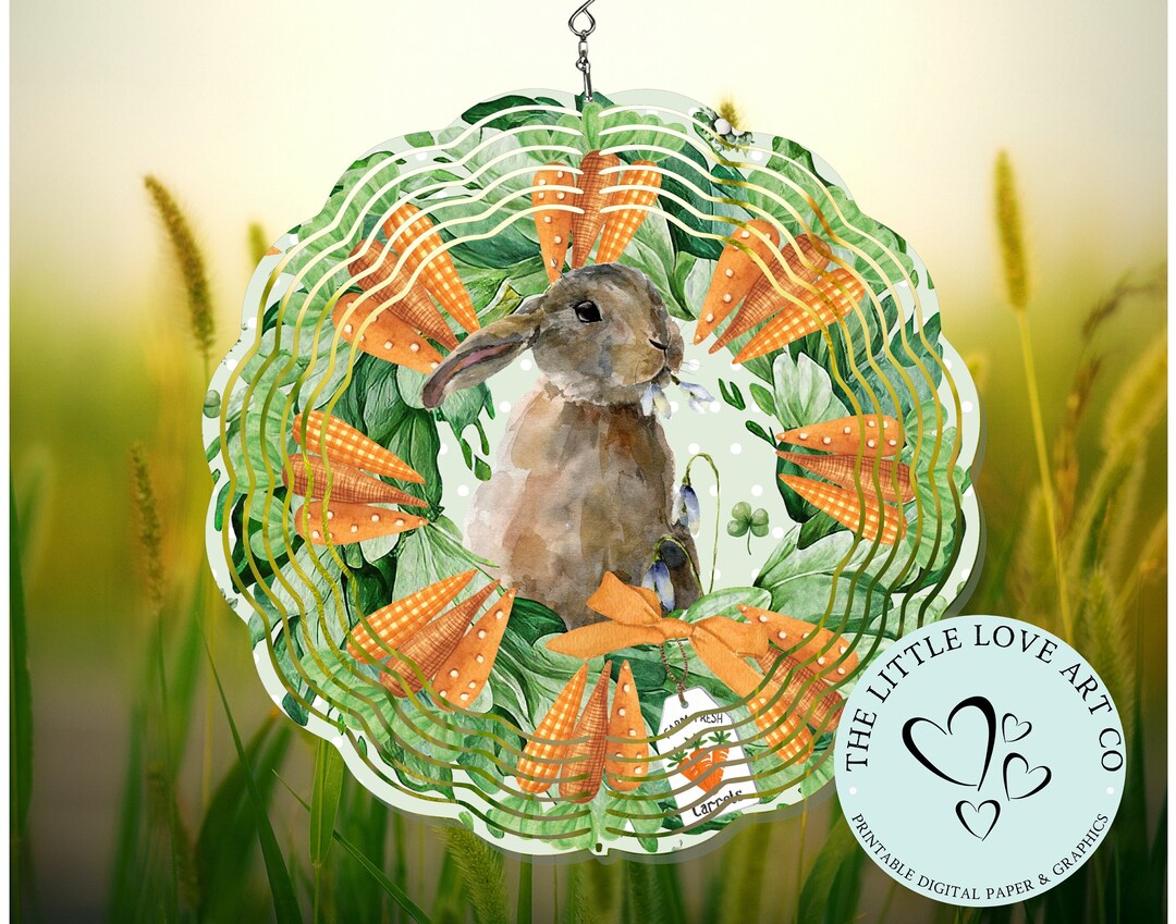 Easter Bunny Rabbit Carrot Wreath Wind Spinner Sublimation Design ...