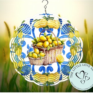 Lemon Wind Spinner Sublimation Design, Lemons Summer Wind Spinner Design, Blue Tile Lemons PNG ...