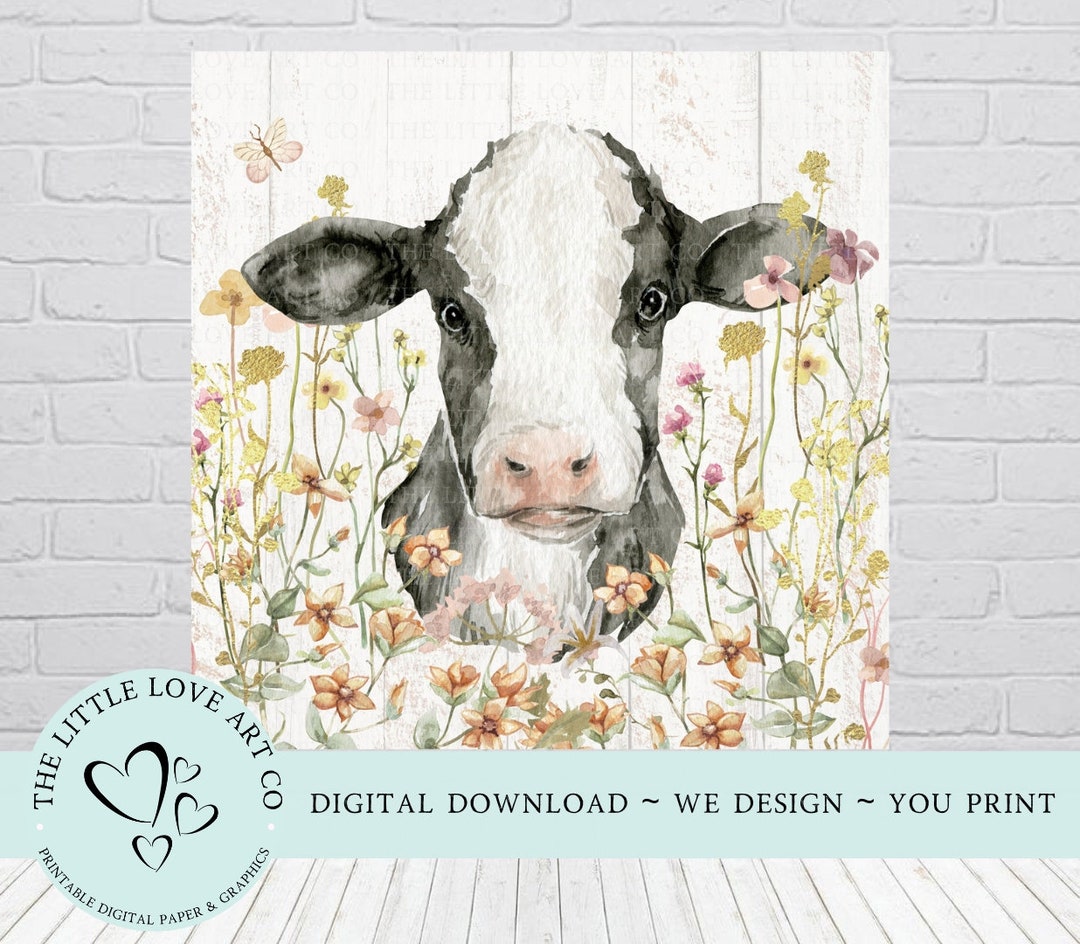 Farmhouse Cow in Wildflowers farmhouse Country Decor, Cow Sign, Farm ...