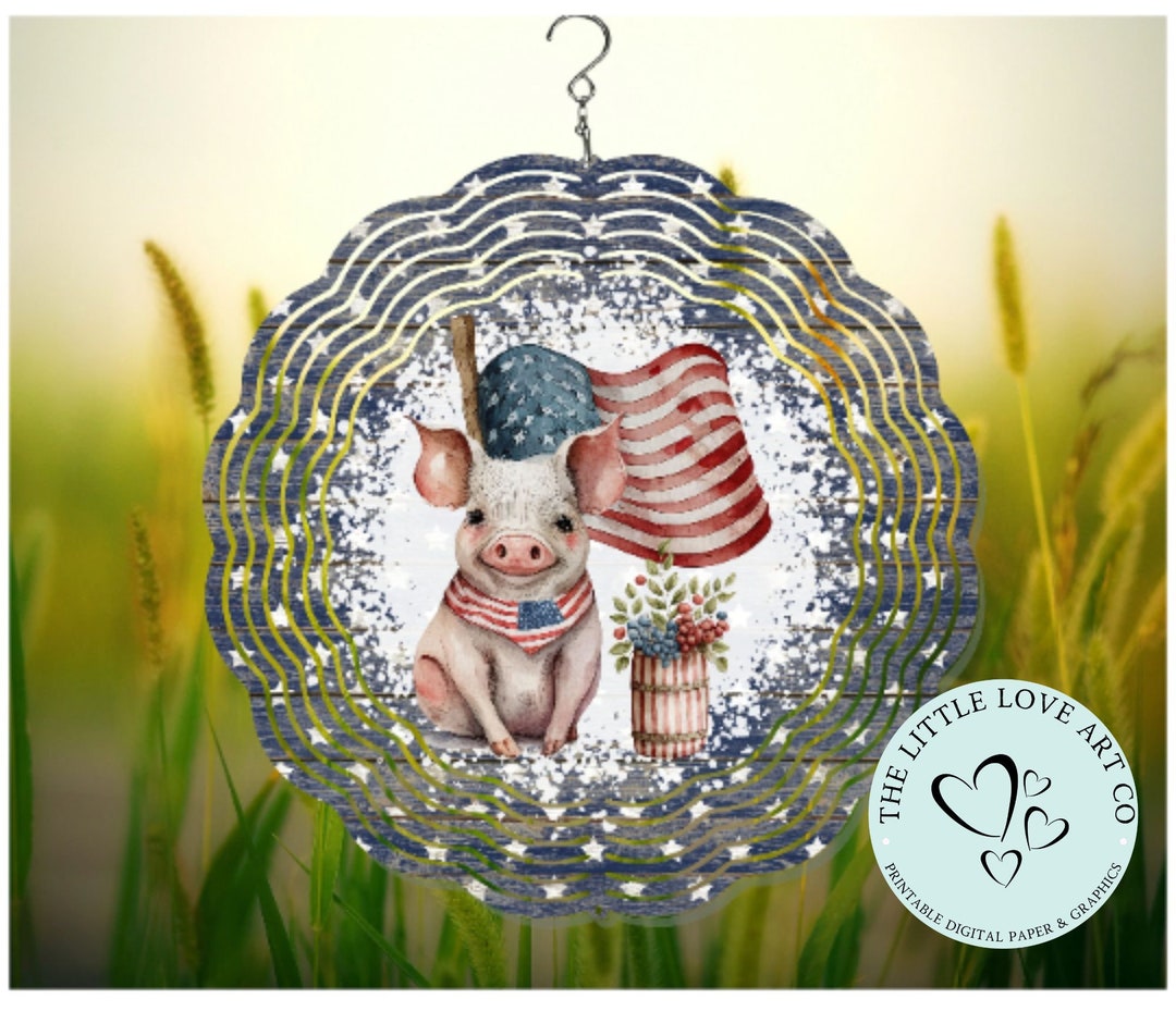 4th July Stars Stripes Patriotic Pig Wind Spinner Sublimation Design ...