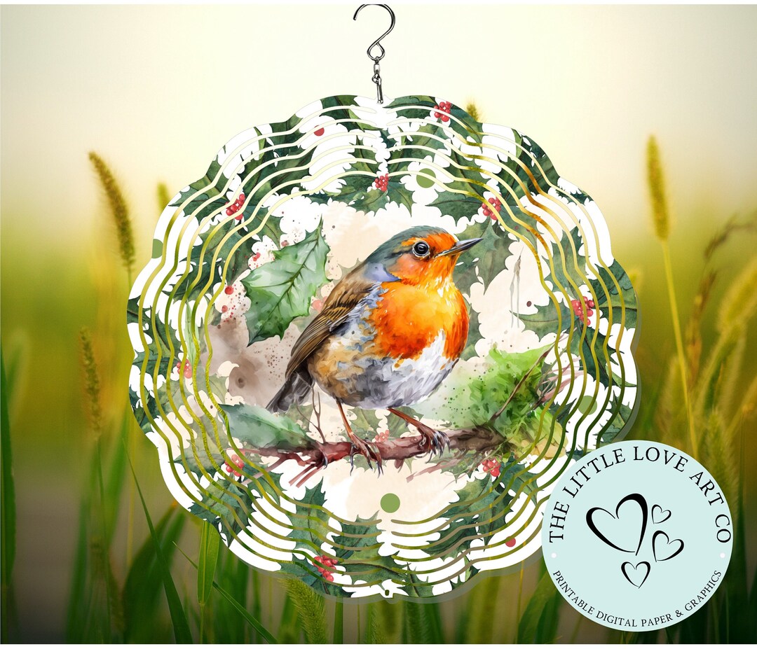 Robin Wind Spinner Sublimation Design, Robin Spinner Design, Holly ...