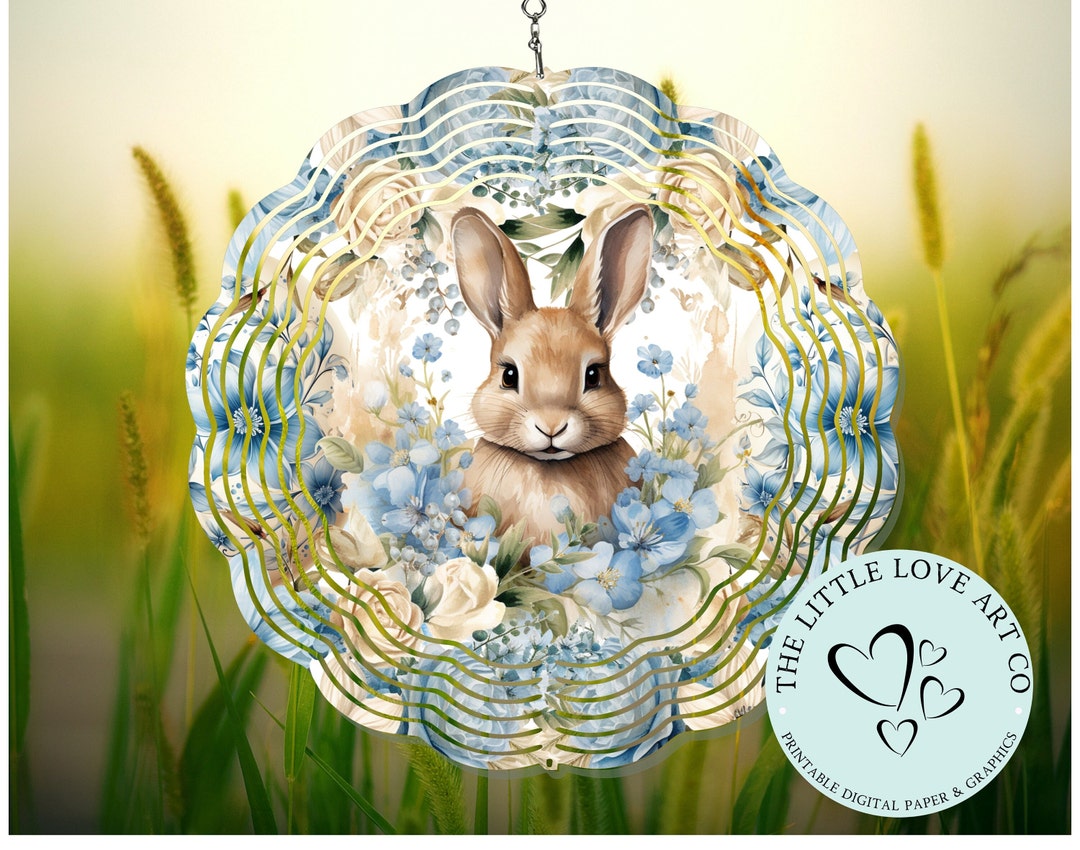 Easter Bunny Floral Wind Spinner Sublimation Design, Rabbit Wind ...
