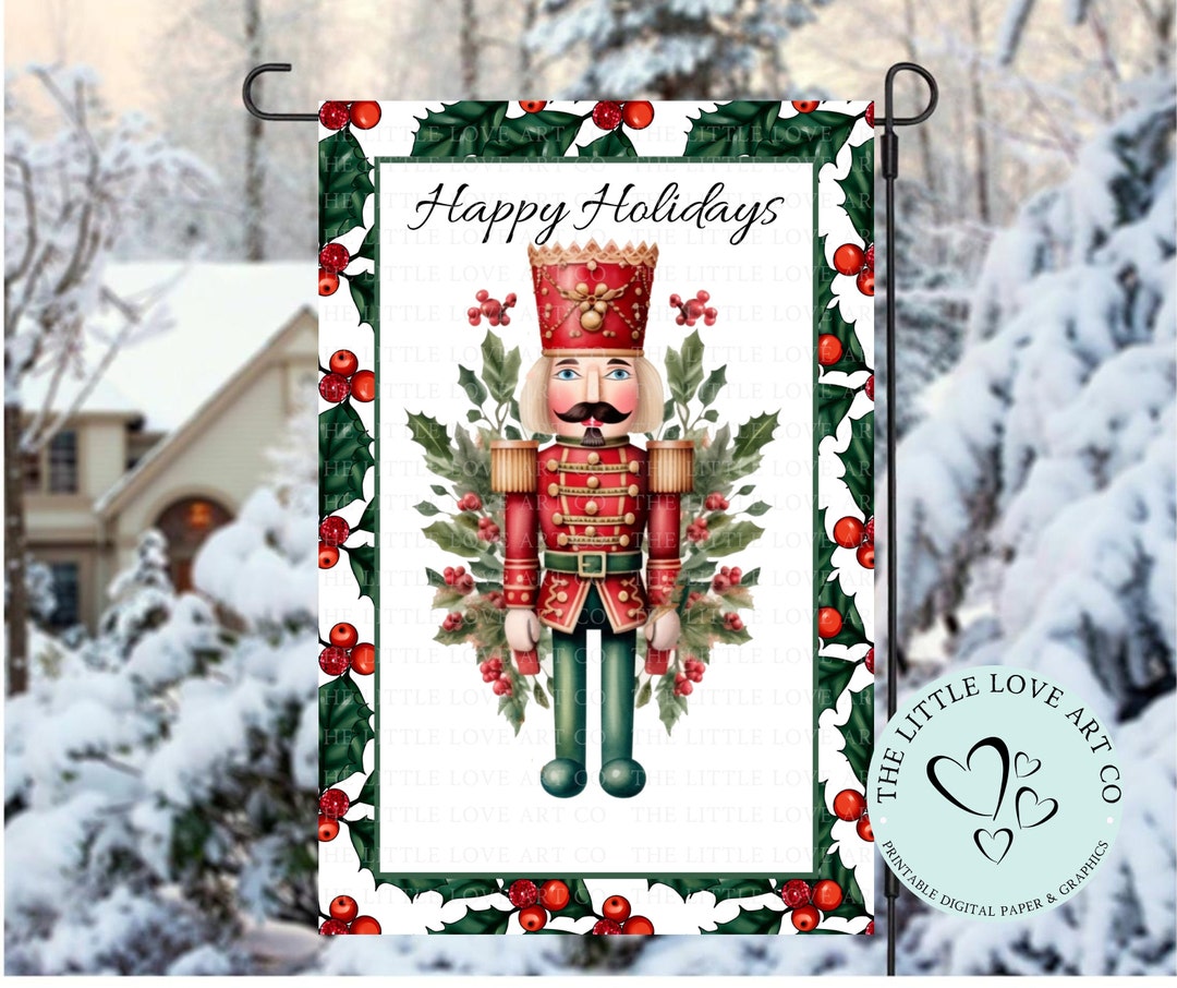 Happy Holidays Nutcracker Flag Sublimation Design, Holidays Yard Flag ...