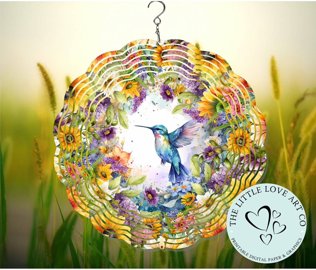 Hummingbird Sunflower Floral Wind Spinner Sublimation Design ...