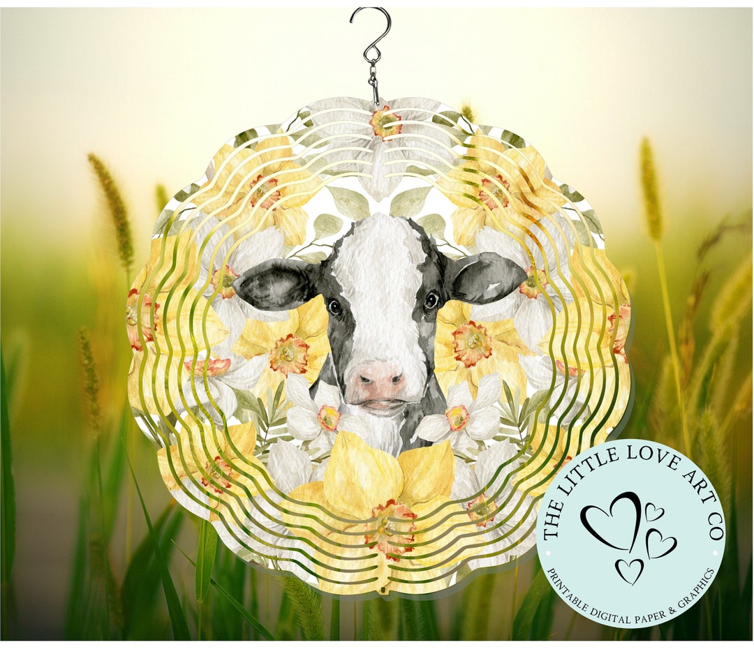 Cow and Spring Flowers Wind Spinner Sublimation Design, Holstein Wind ...
