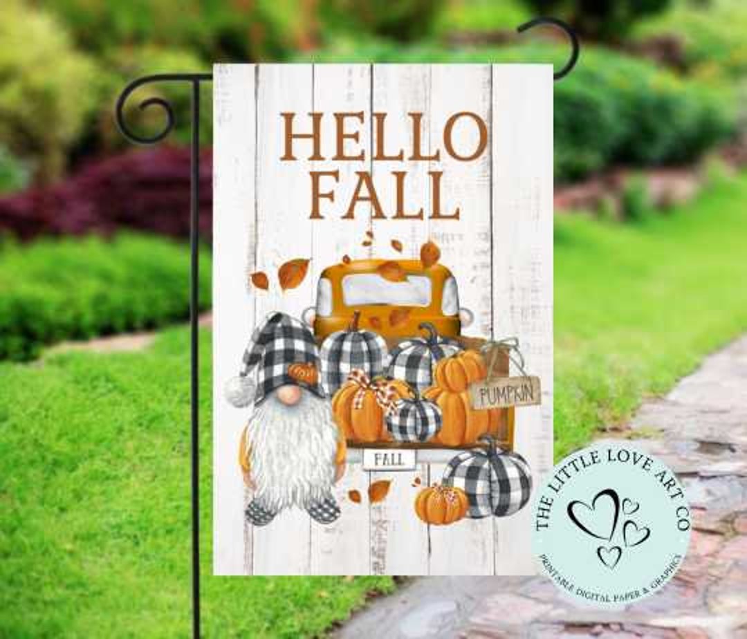 Hello Fall Gnome Pumpkin Truck Garden Flag Autumn Fall Decor - Etsy