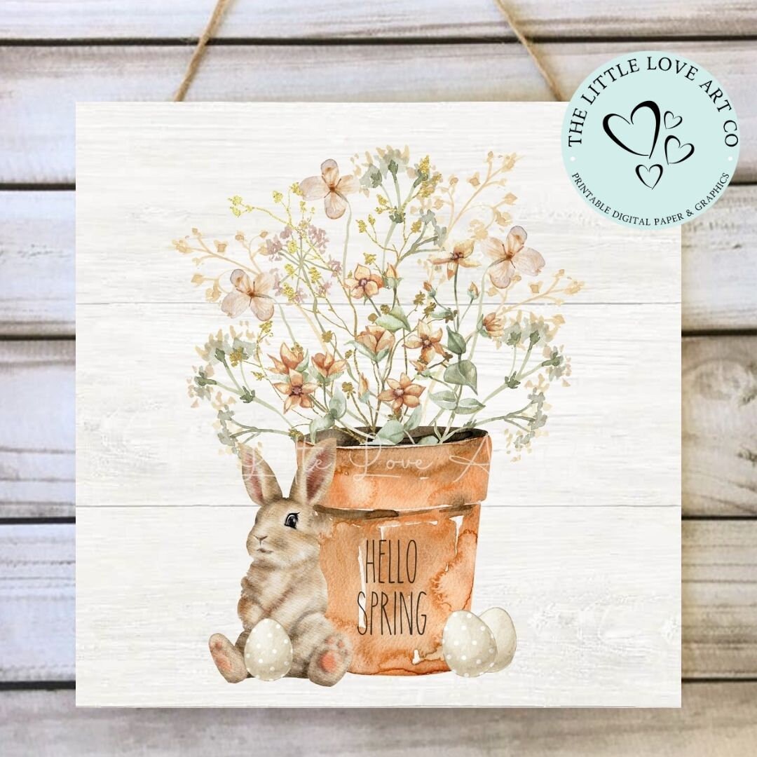 Hello Spring Wildflower Planter & Bunny, Easter Sign Design, Easter ...