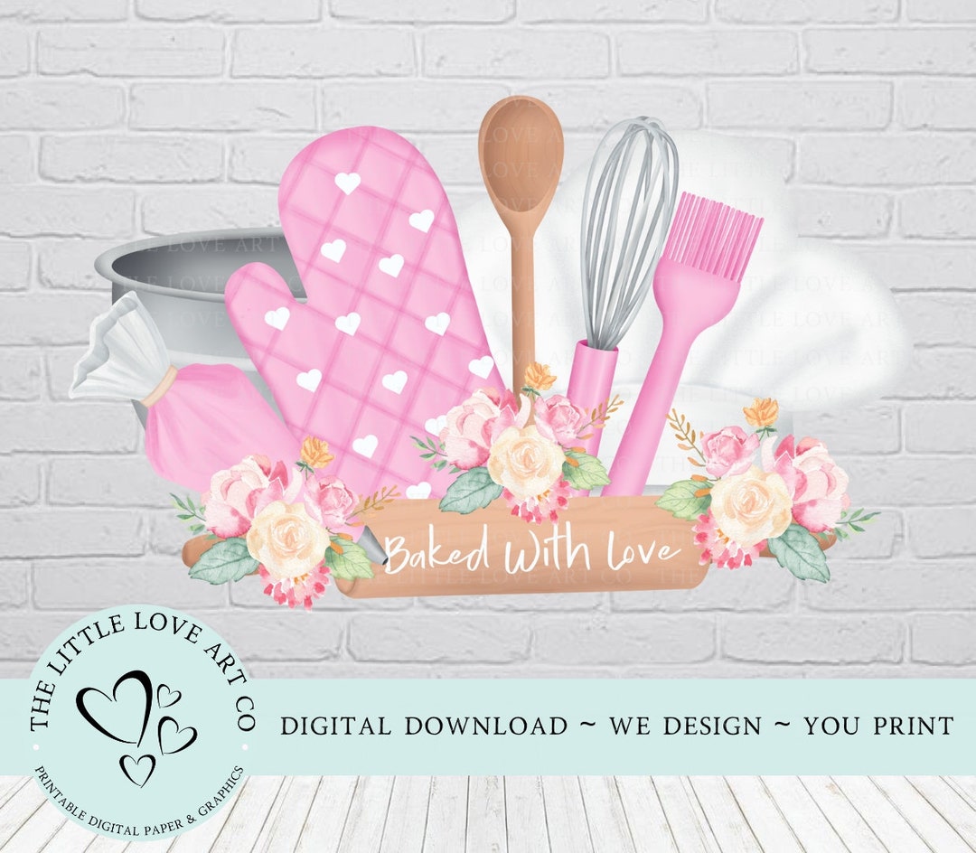 Baked With Love Pink Farmhouse Kitchen PNG, Pink Kitchen PNG, Apron ...