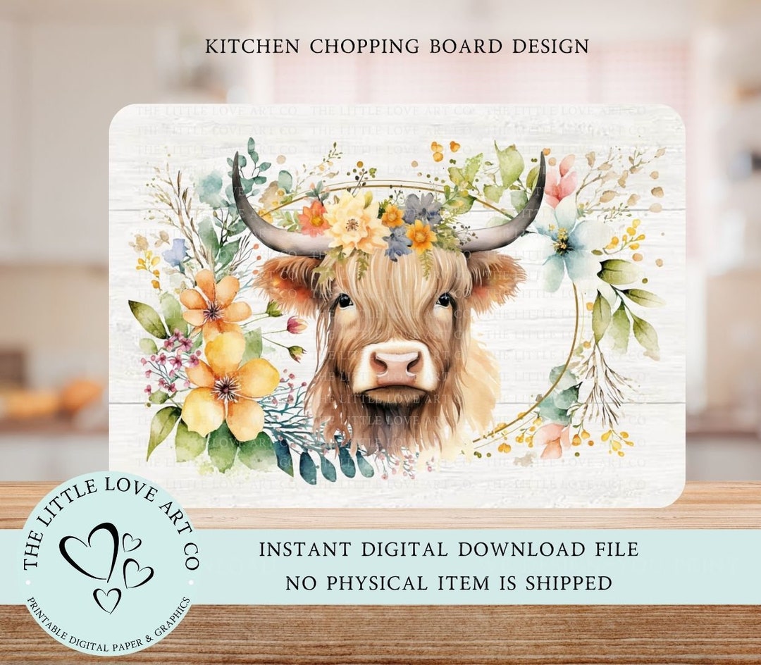 Highland Cow Floral Kitchen Cutting Board Design, Cow Kitchen Chopping ...