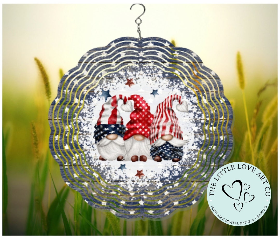 4th July Stars Stripes Gnome Wind Spinner Sublimation Design ...