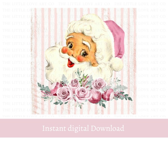 Pink Vintage Santa Floral Design Pink Christmas Tiered Tray - Etsy