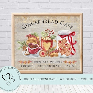 Rustic Gingerbread Cafe Christmas Sign, Christmas Gingerbread Hot ...