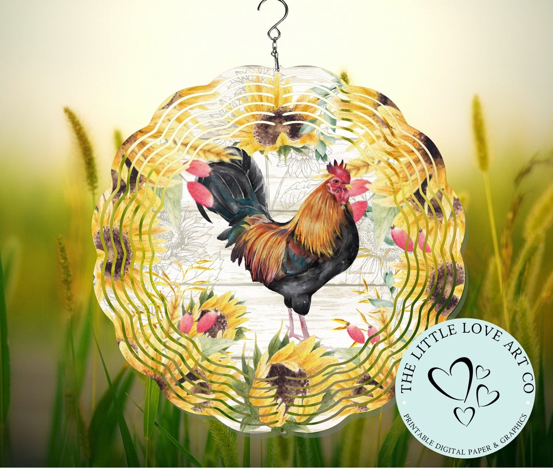 Sunflower Chicken Wind Spinner Sublimation Design, Hen Wind Spinner ...
