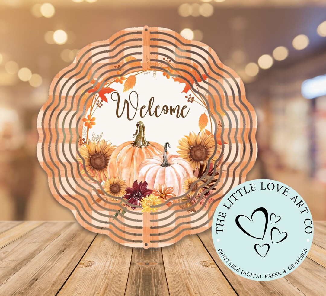 Welcome Fall Pumpkins Wreath Wind Spinner Sublimation Design, Autumn ...