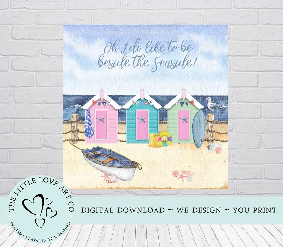 Summer Seaside Beach Design, Tiered Tray Sign, Beach Huts, Beach Scene ...