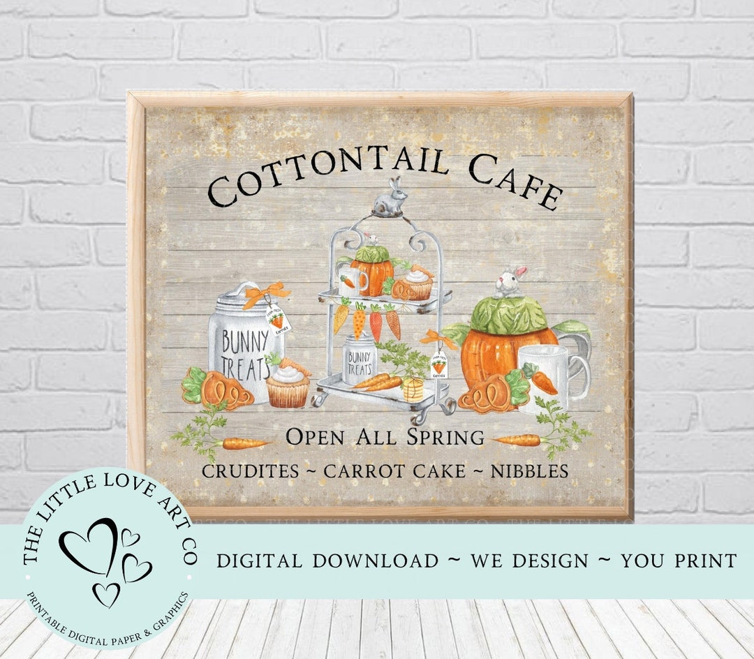 Rustic Cottontail Cafe Sign, Easter Bunny Carrot Cafe Sign Design ...