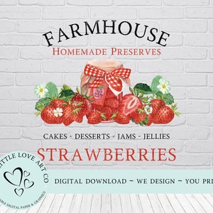 Farmhouse Strawberries Design, Strawberry Jam Jelly, Rustic Farmhouse ...