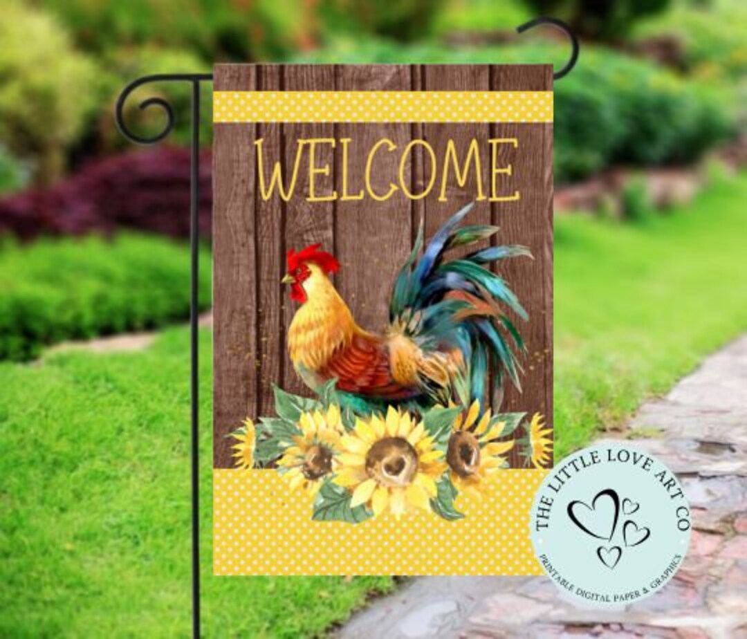 Welcome Chicken Sunflower Garden Flag, Chicken Yard Flag Sublimation ...