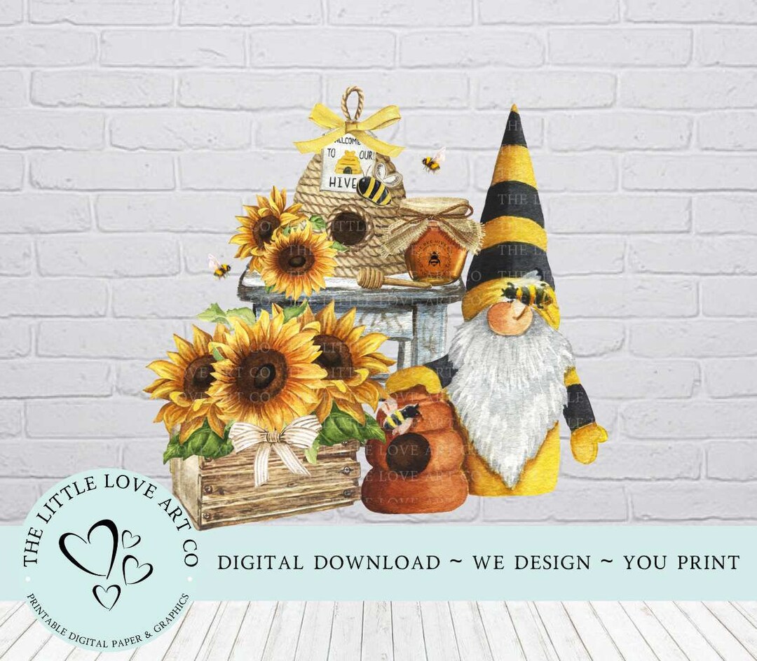 Bee Gnome Bee Hive & Sunflowers Design, Bee Gnome Sunflowers and Honey ...