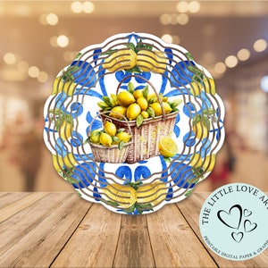 Lemon Wind Spinner Sublimation Design, Lemons Summer Wind Spinner Design, Blue Tile Lemons PNG ...