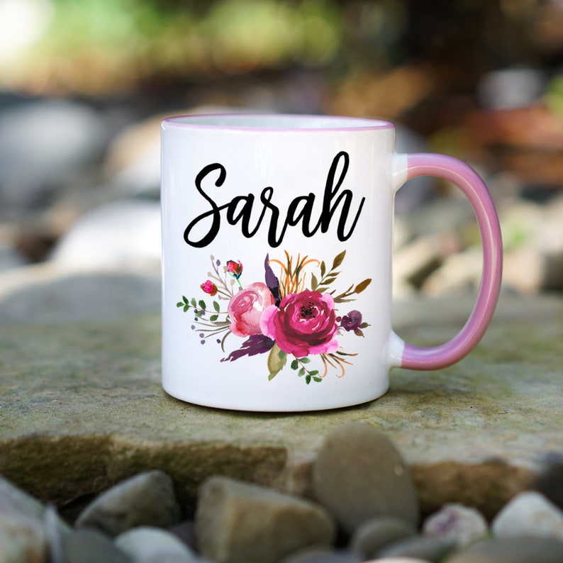 Floral Name Mug, Custom Personalized Mug, Monogram Mugs, Gift for Her ...