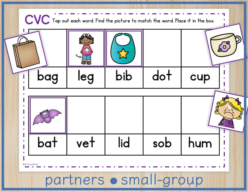CVC Decode & Match Pictures | Word Mats | Grades K-1 Literacy Center ...