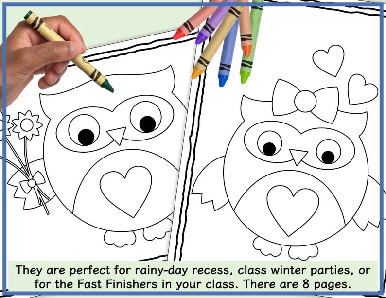 Valentine Owls Coloring Pages for Kindergarten, First, or Second Grade ...