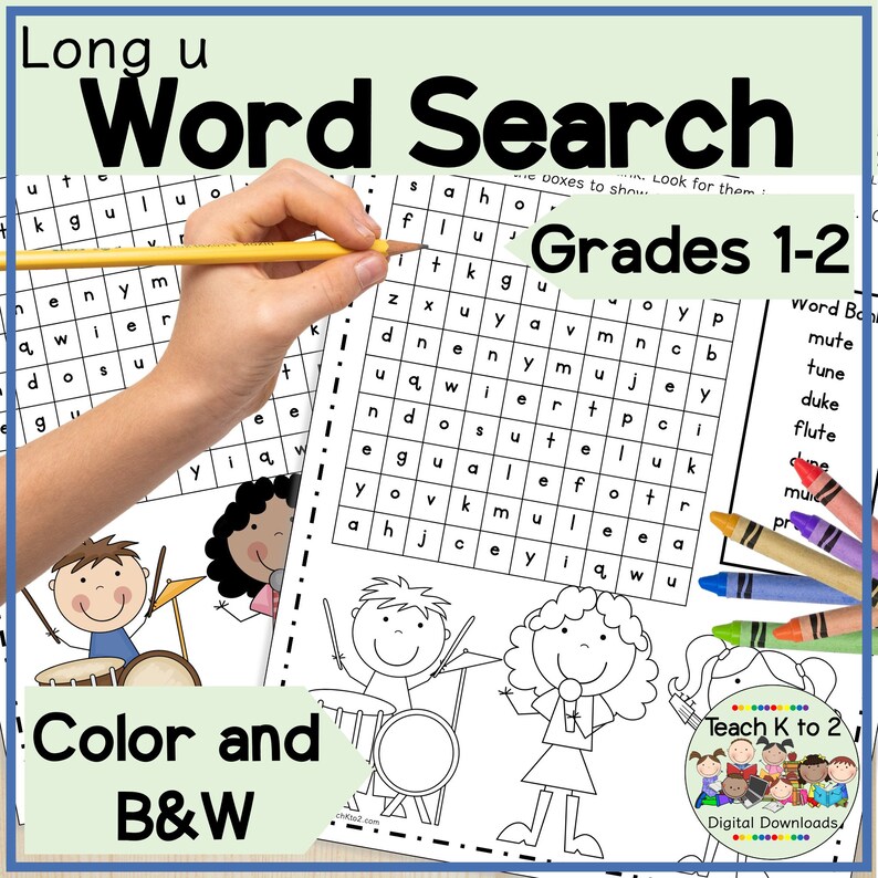 Long U Word Search Puzzles for Grade 1 Literacy Centers/first Grade ...