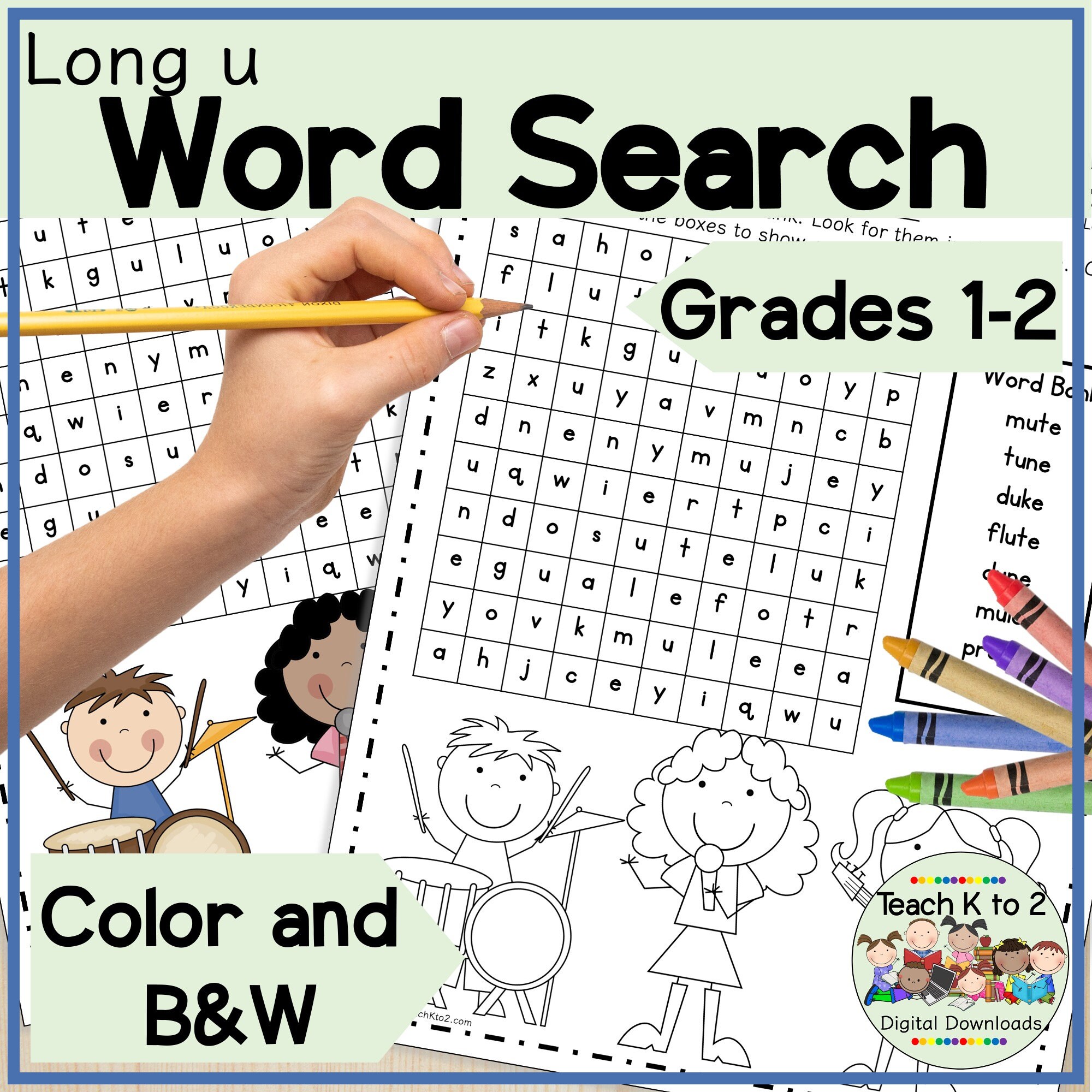 Long U Word Search Puzzles for Grade 1 Literacy Centers/first Grade ...