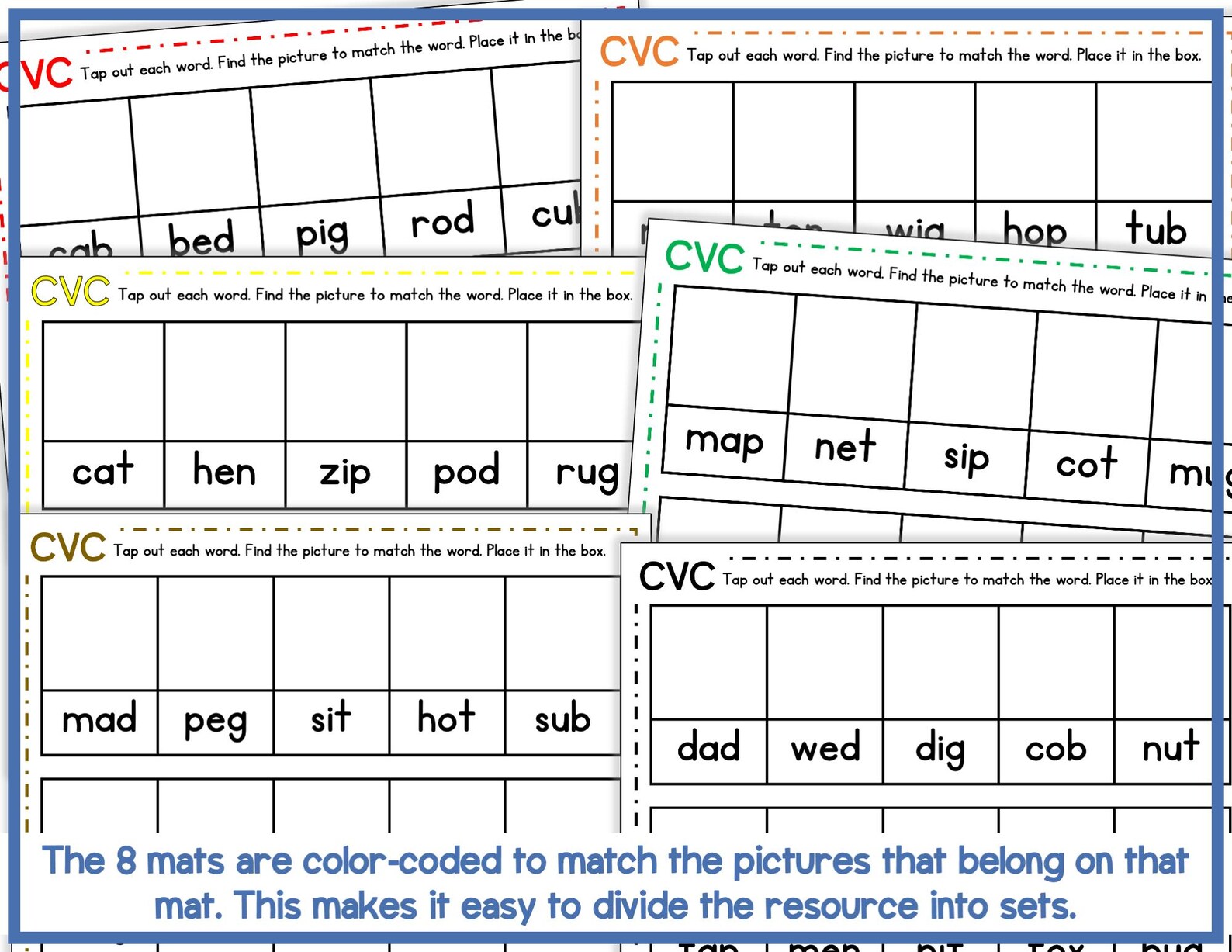 CVC Decoding and Picture Matching Word Mats for Grades K-1 Literacy ...