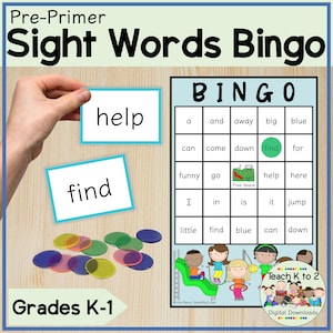 Pre-primer Sight Words BINGO for Kindergarten or First Grade Small ...