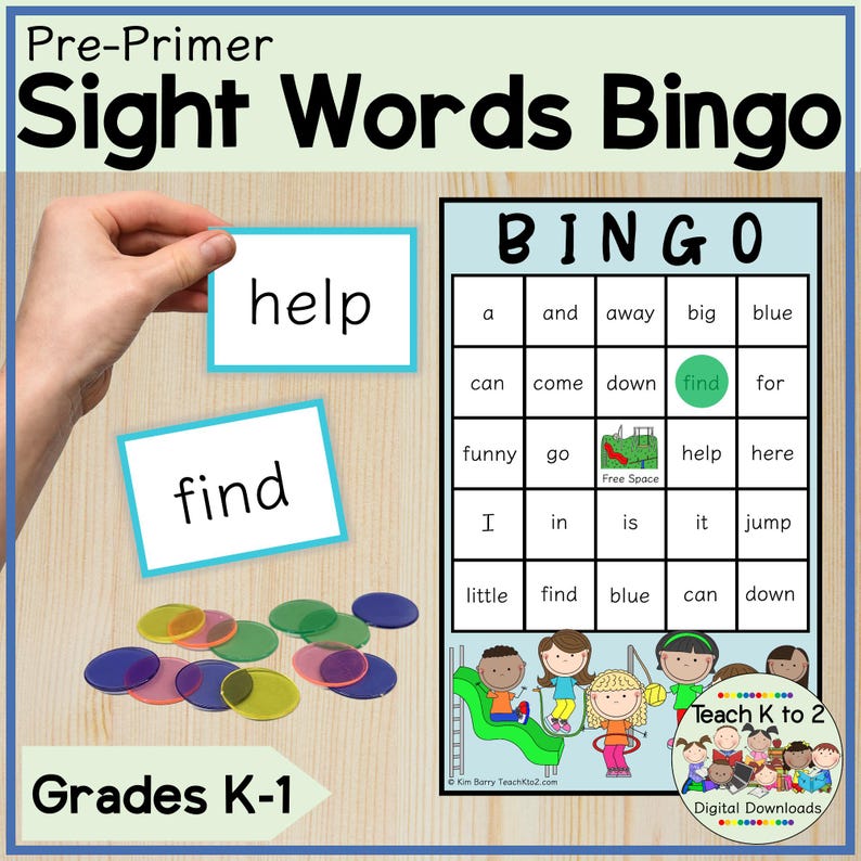 Pre-primer Sight Words BINGO for Kindergarten or First Grade Small ...
