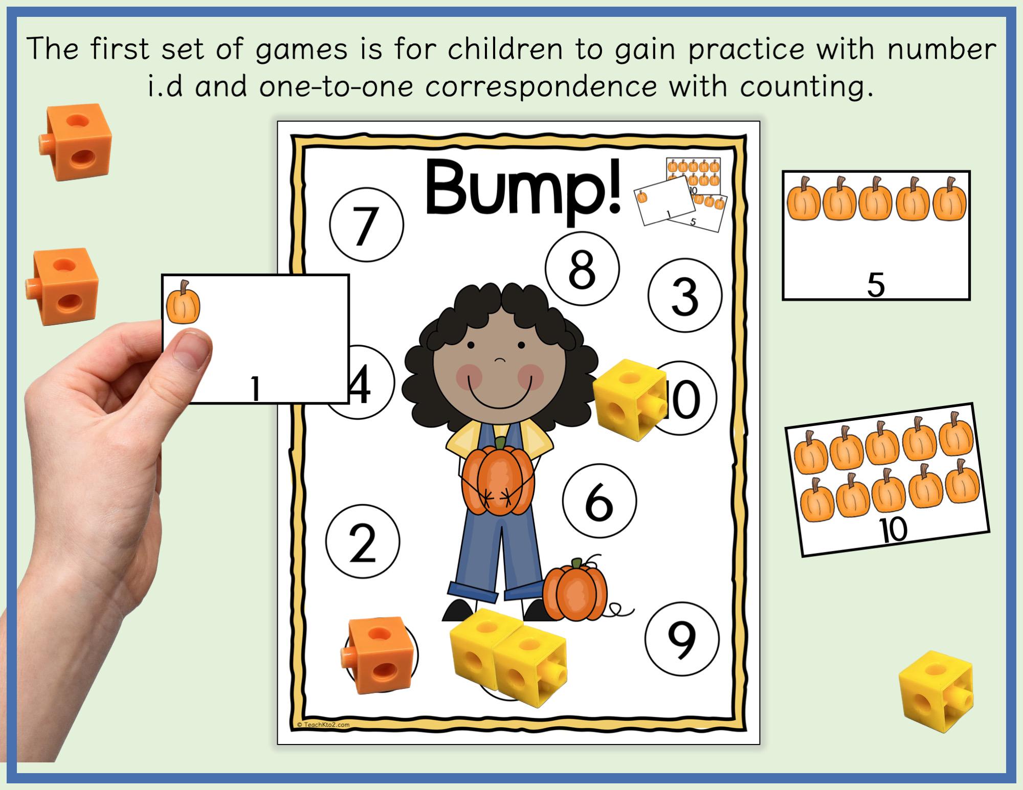 BUMP Math Games for Number ID and Addition to 12 or 18 Differentiated ...