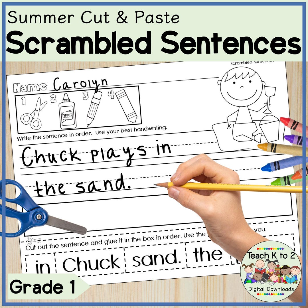 Summer Fun Scrambled Sentences Cut and Paste Writing Activity for First ...