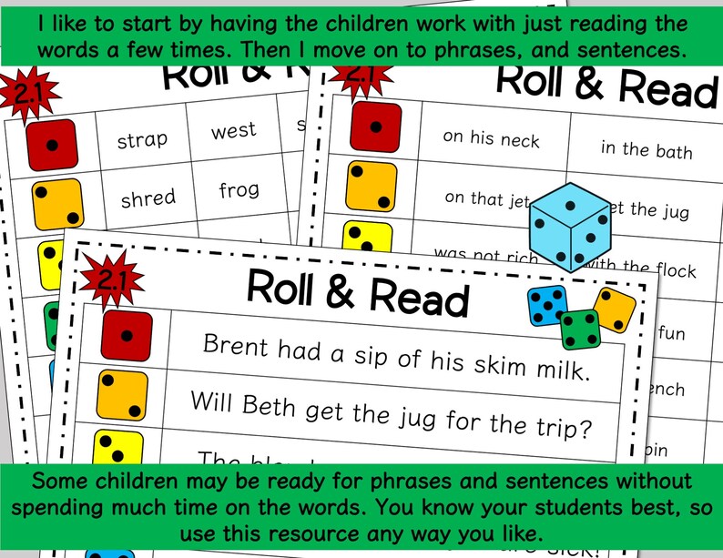 Roll and Read Grade 2 Fluency/words Phrases Sentences Decoding Small ...